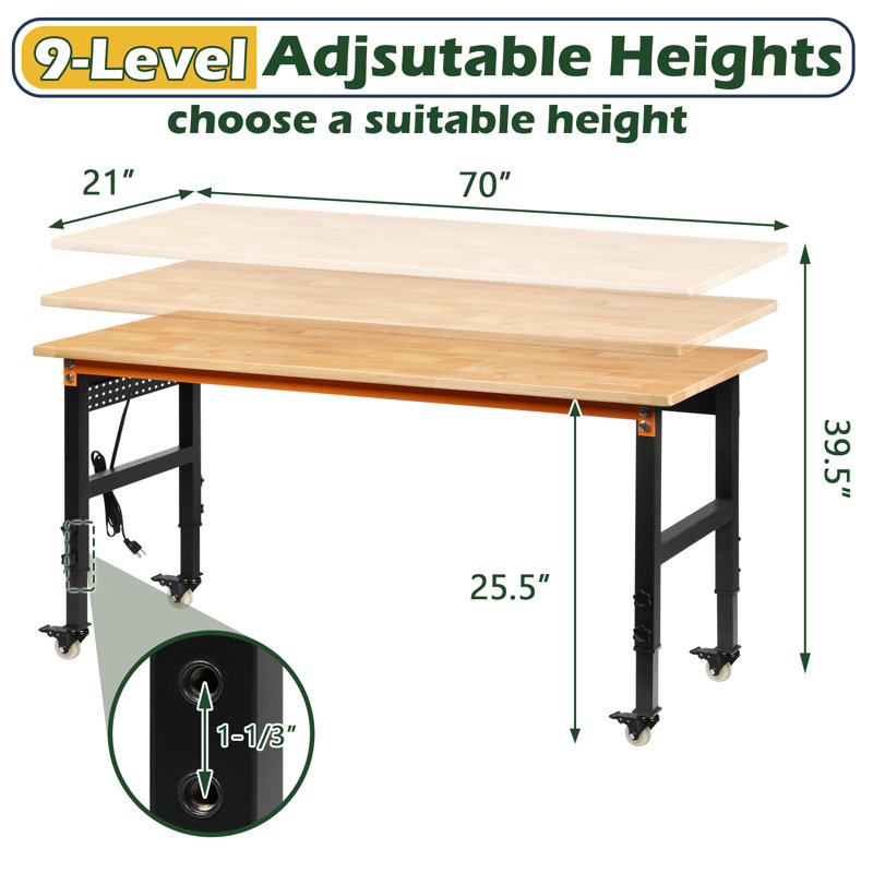 WFX Utility™ Warre 70" Adjustable Workbench On Wheels & Reviews | Wayfair